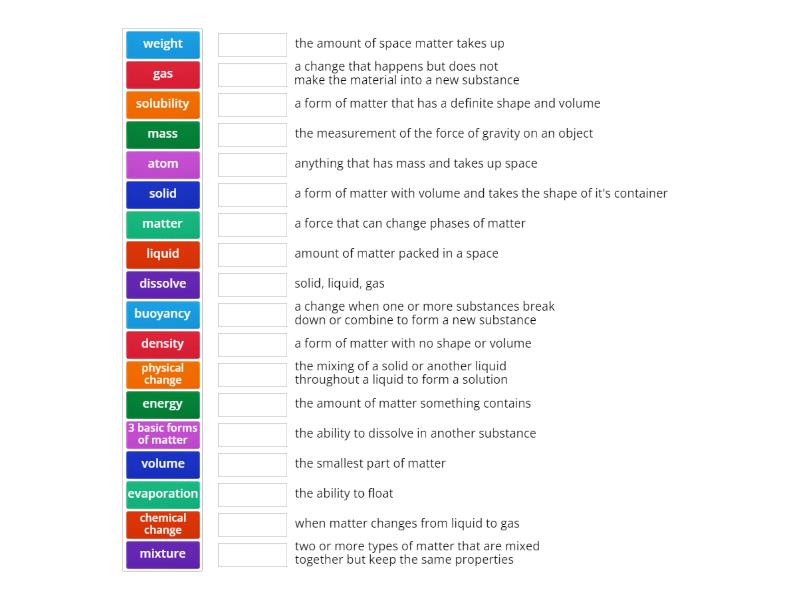 matter vocabulary - Match up