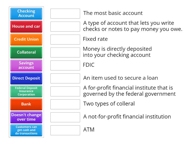 Banking Vocabulary - Matching Game - Match up