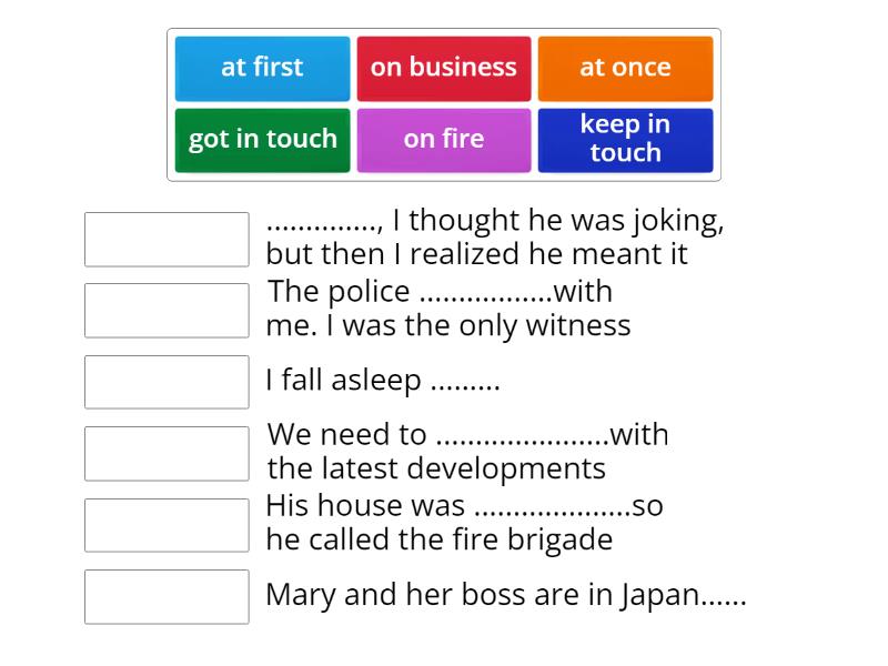 prepositional phrases - Match up