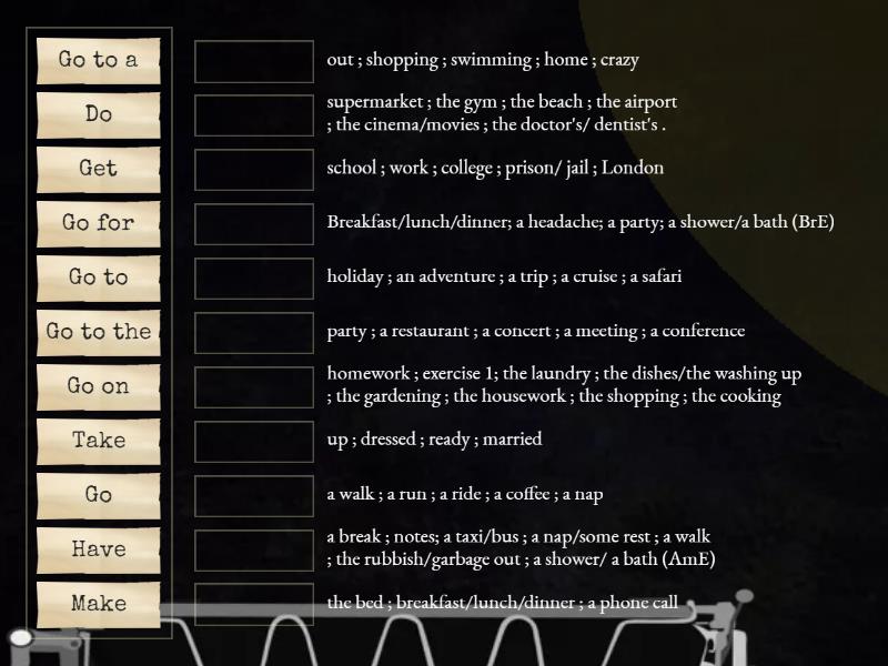 Collocations (Do, Make, Take, Get, Go, Have) - Match up