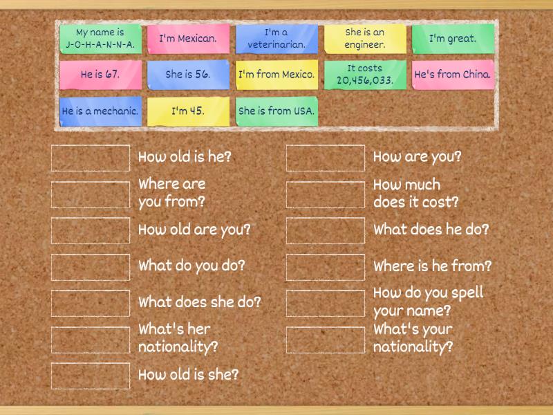 2 Verb to be and present simple: Conversation questions - Match up