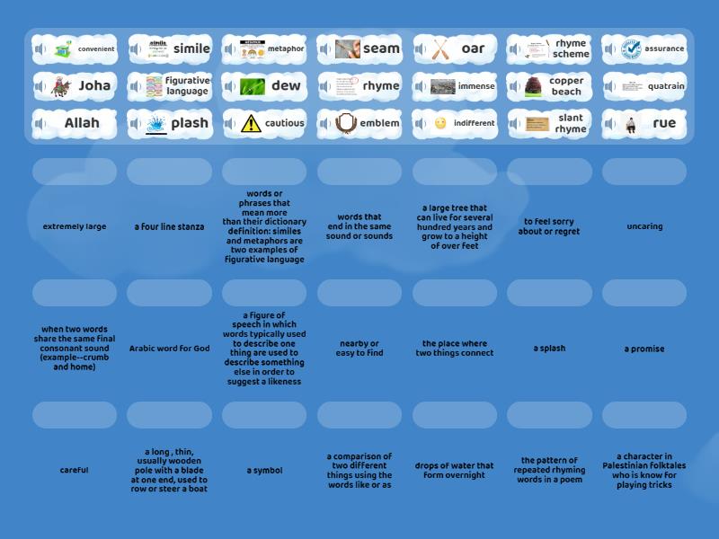 Unit 3 Poetry Lessons 4, 5, and 6 Vocabulary - Match up