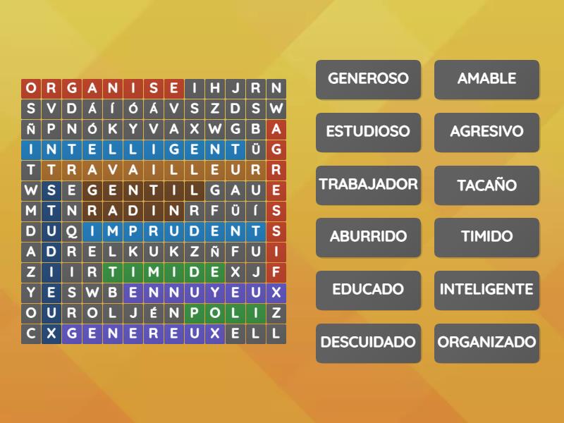 SOPA DE LETRAS LA PERSONALIDAD FRANCES - Wordsearch