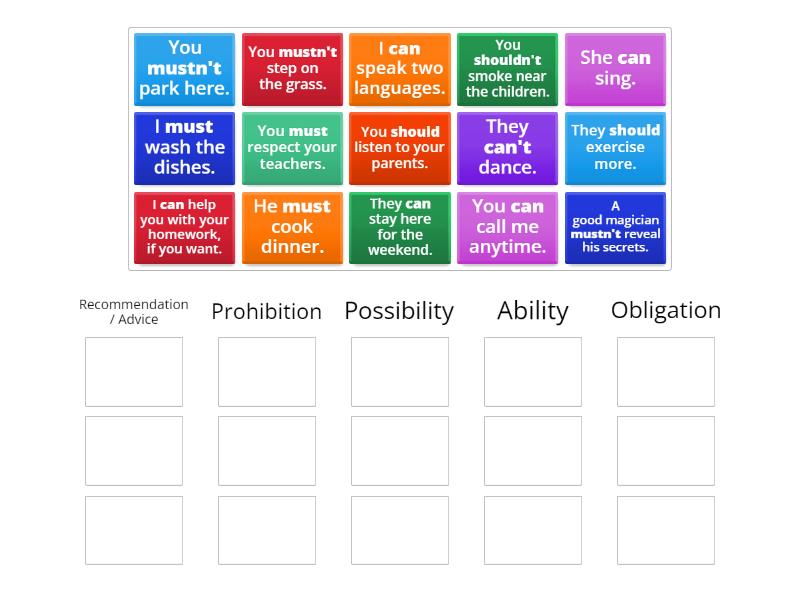 Group up the sentences in the correct category - Group sort