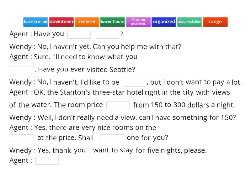 Hotel reservations - Complete the sentence