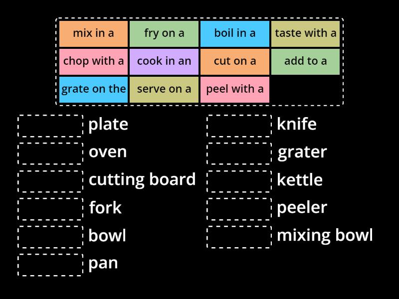 Cooking verbs & kitchen utensils - Match up