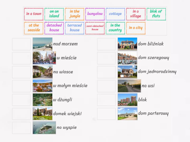 Types of houses and location (quiz) - Match up