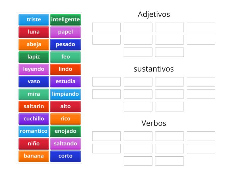 adjetivos, sustantivos y verbos - Group sort