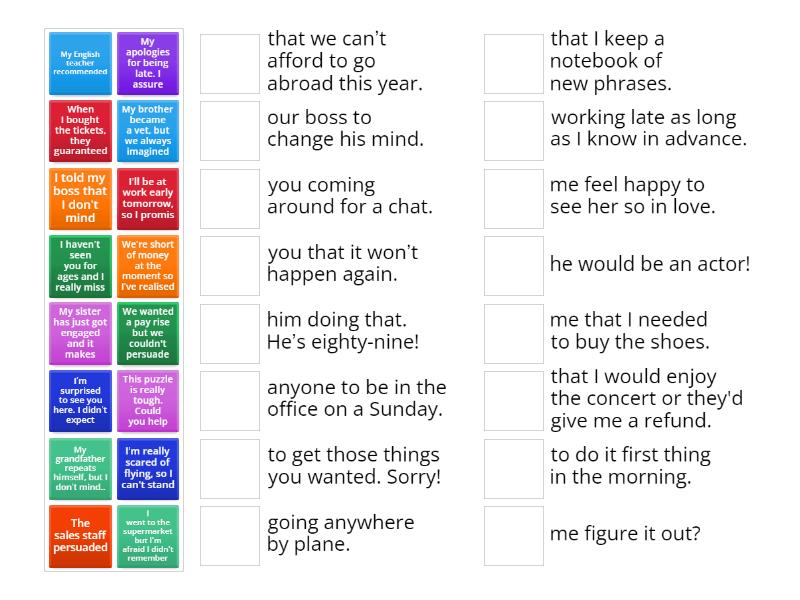 verb patterns b2 9b - Match up