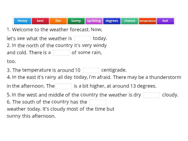 Weather forecast listening - Complete the sentence