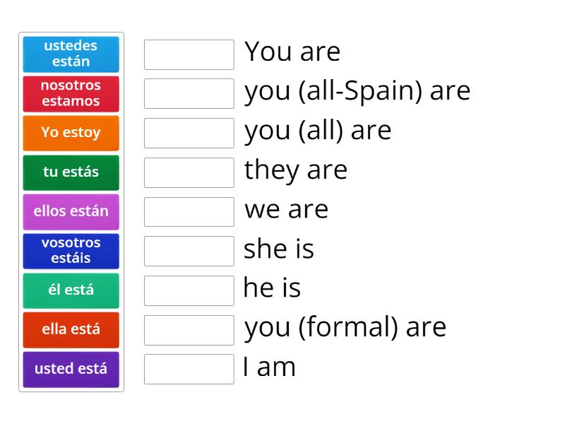 Verbo estar (to be location & feeings) - Une las parejas