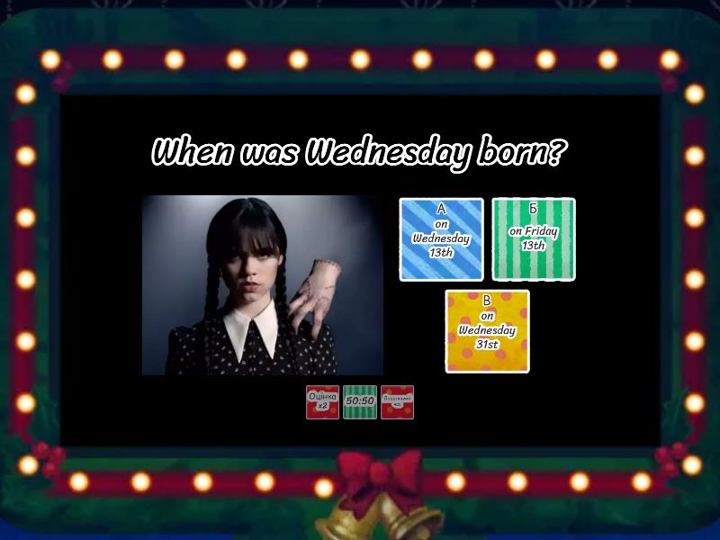 Wednesday. The first episode. Quiz - Gameshow quiz