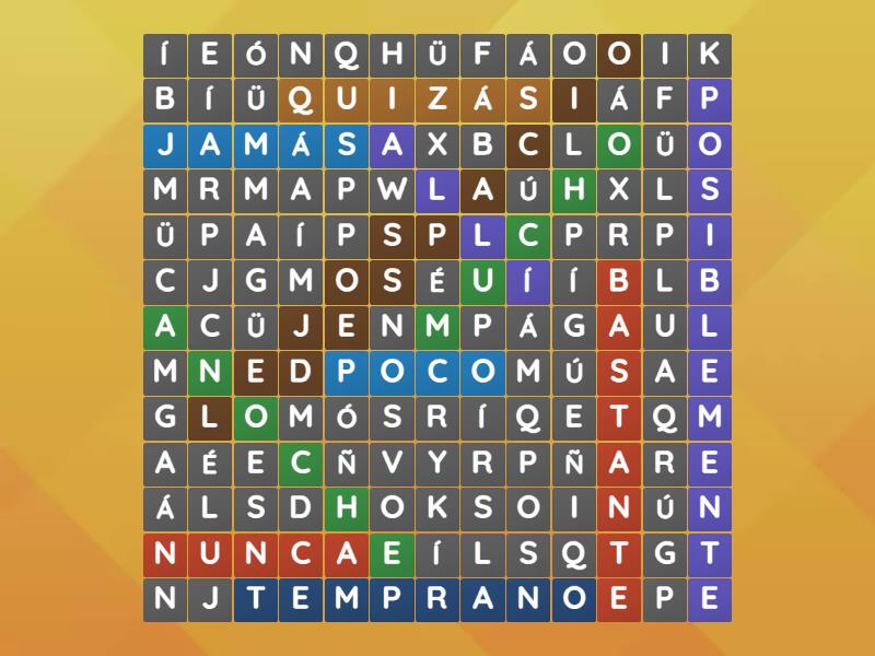 caça palavras adverbios em espanhol - Sopa de letras