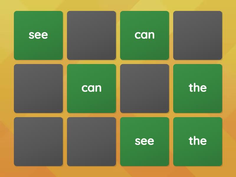 Sight Word Memory Game - Matching pairs