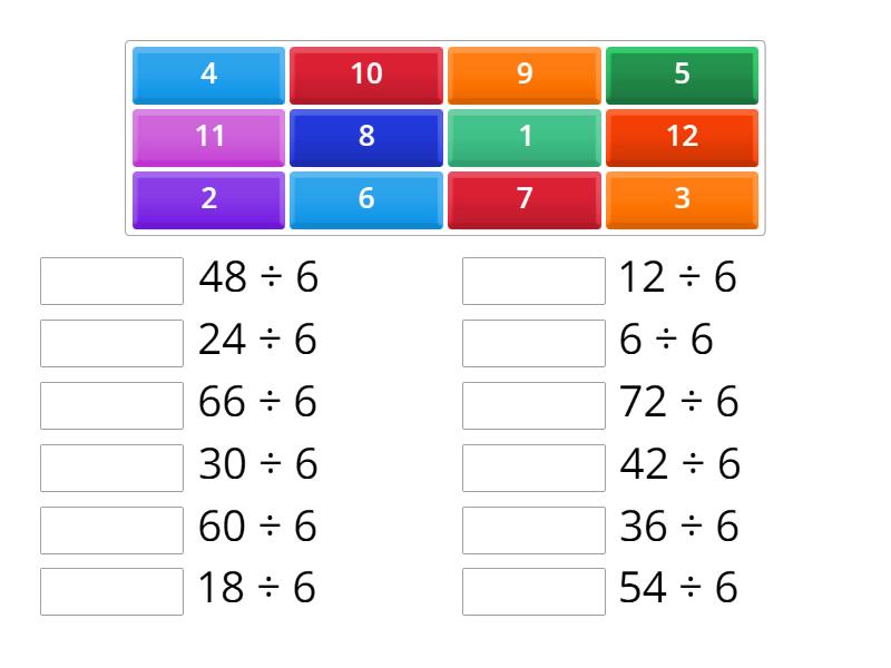 6 times table division facts - Match up 6 times table division facts - Match up