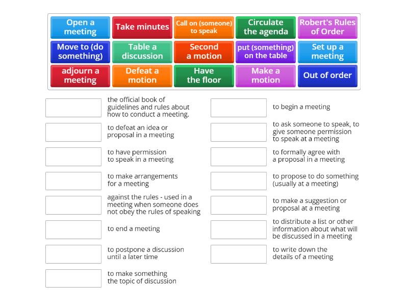 Meeting idioms - Match up