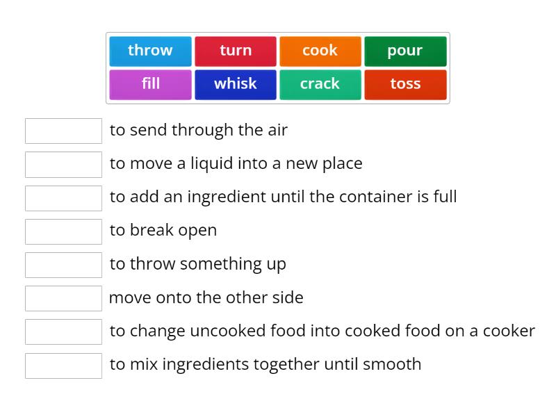 Verbs - making pancakes. - Match up