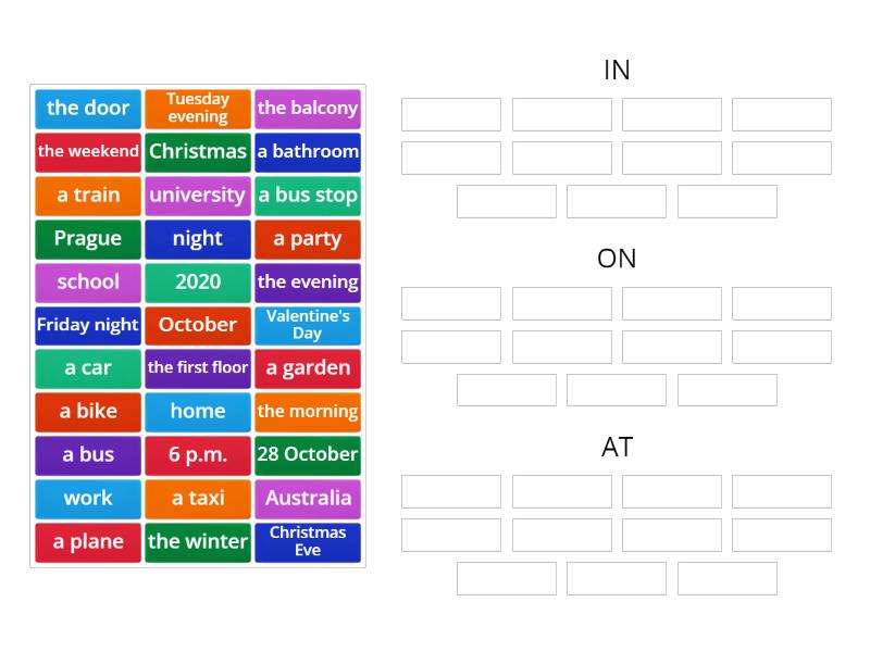 Prepositions of time and place 1 - at, on, in - Group sort