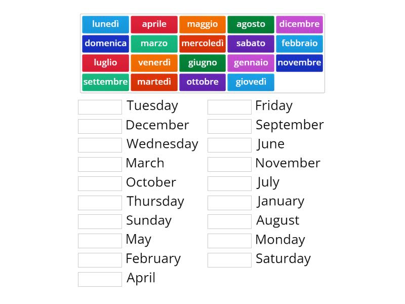 7 ITALIAN: I mesi dell'anno e i giorni della settimana - Match up