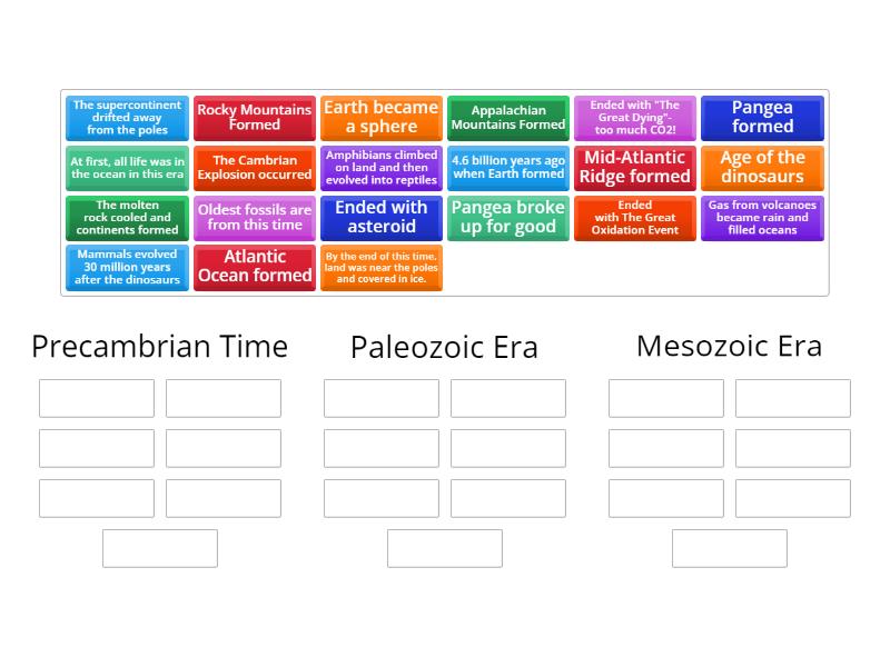 Precambrian Time, Paleozoic Era, Mesozoic Era - Group sort