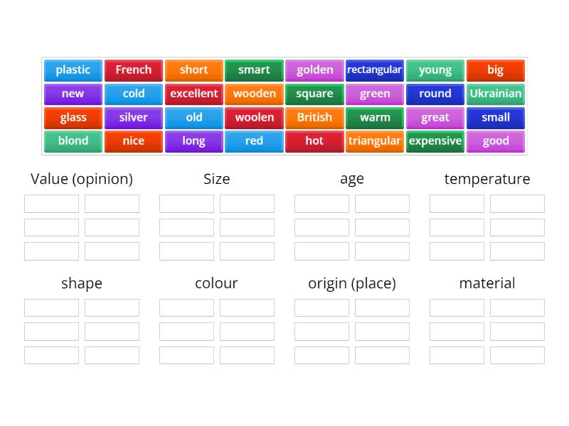 Adjective order - Group sort