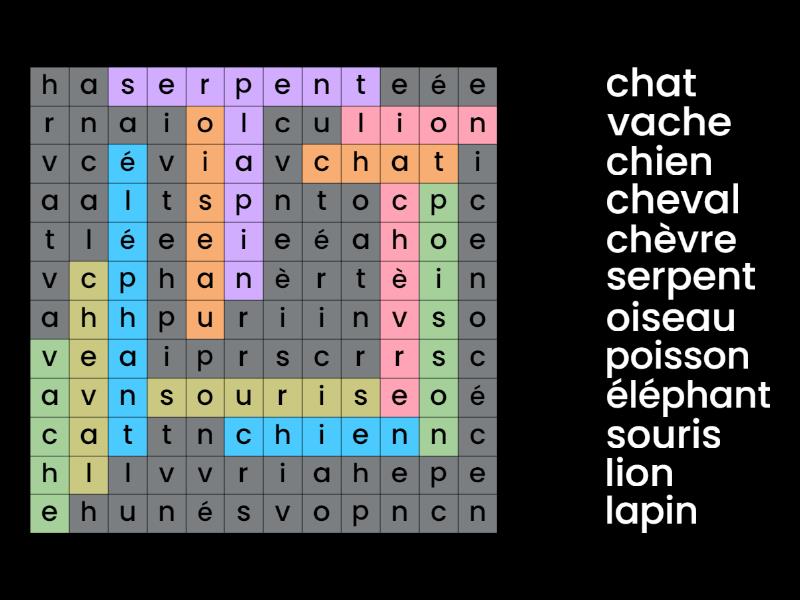 les animaux - Wordsearch