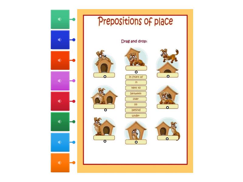 : Where is the dog? PREPOSITIONS - audio only -3422 - Labelled diagram