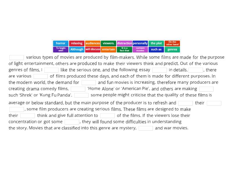 Film genres : Cloze reading - Completar la frase