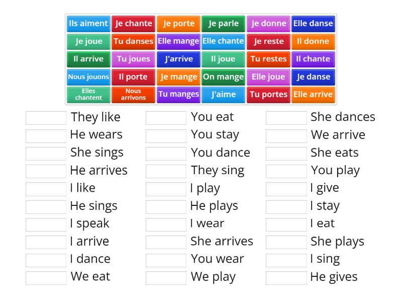 Mix of Present Tense regular ER verbs with mixed pronouns - Match up
