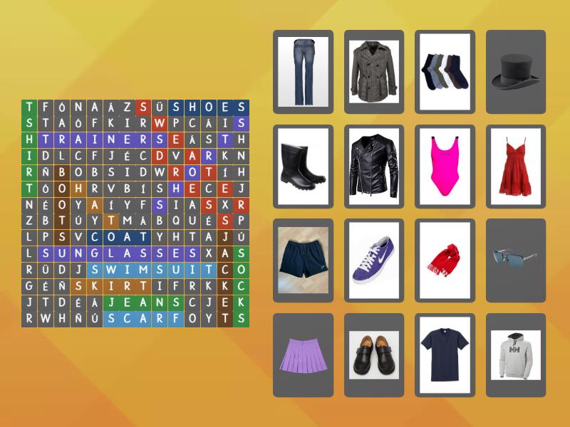 Vocabulary 2. Clothes - Sopa de letras