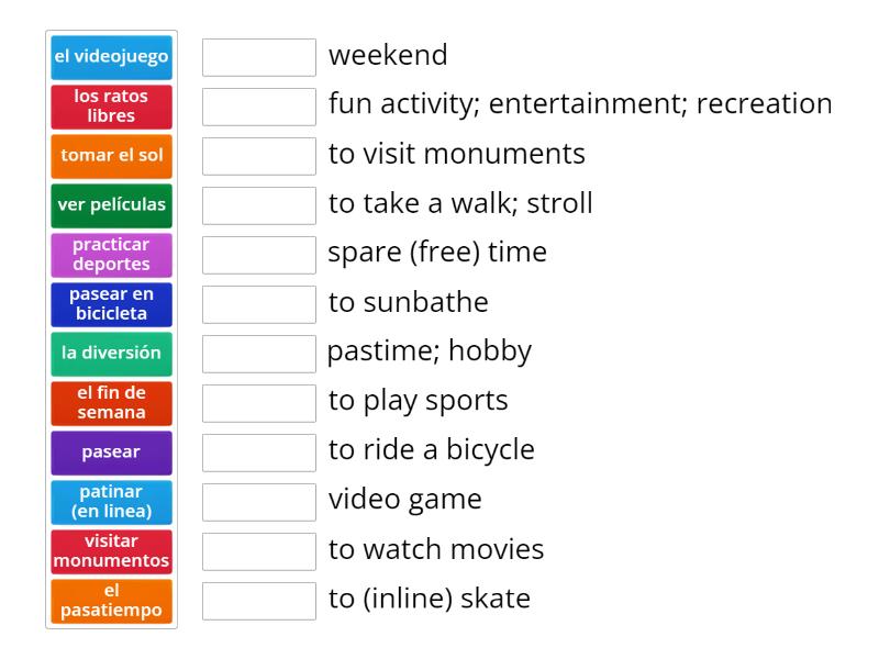 Descubre 4.0 : Vocab 2: Los pasatiempos - Match up