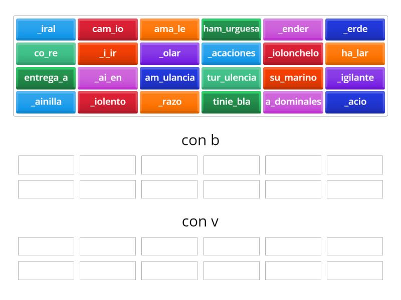 palabras con b y con v - Group sort