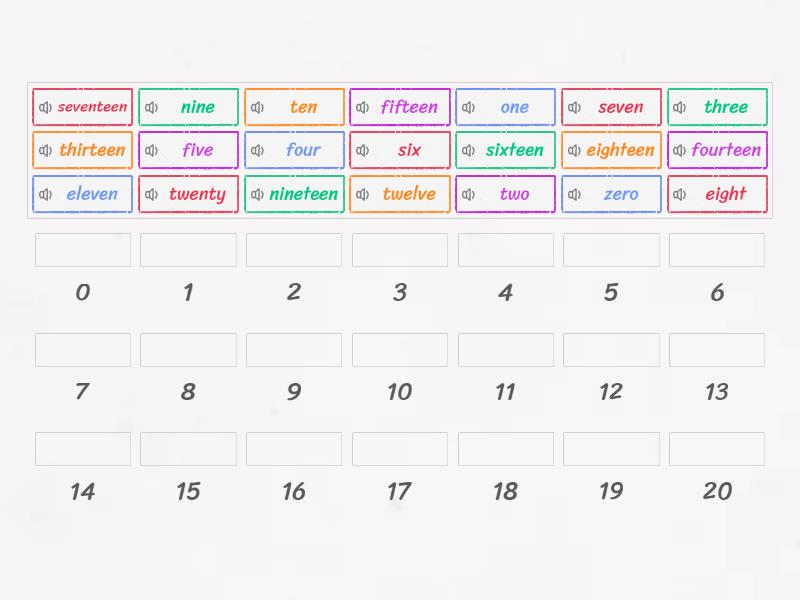 English Numbers 0-20 - Match up