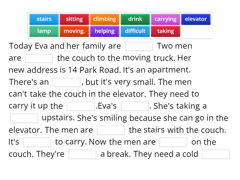 Eva moves to a new apartment - KB3 - T.Carla - Complete the sentence