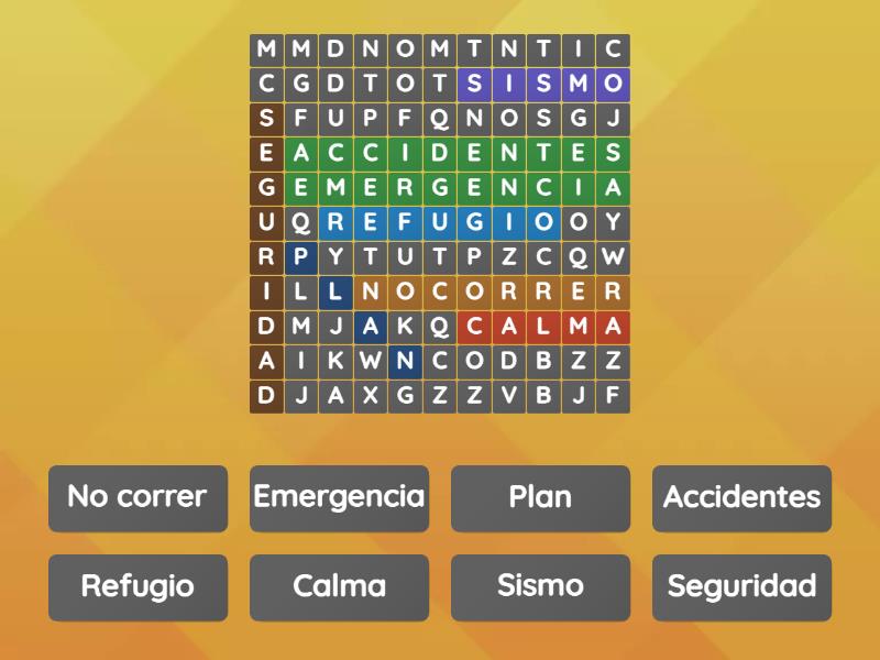 Medidas de Seguridad en caso de Sismo-terremoto - Sopa de letras