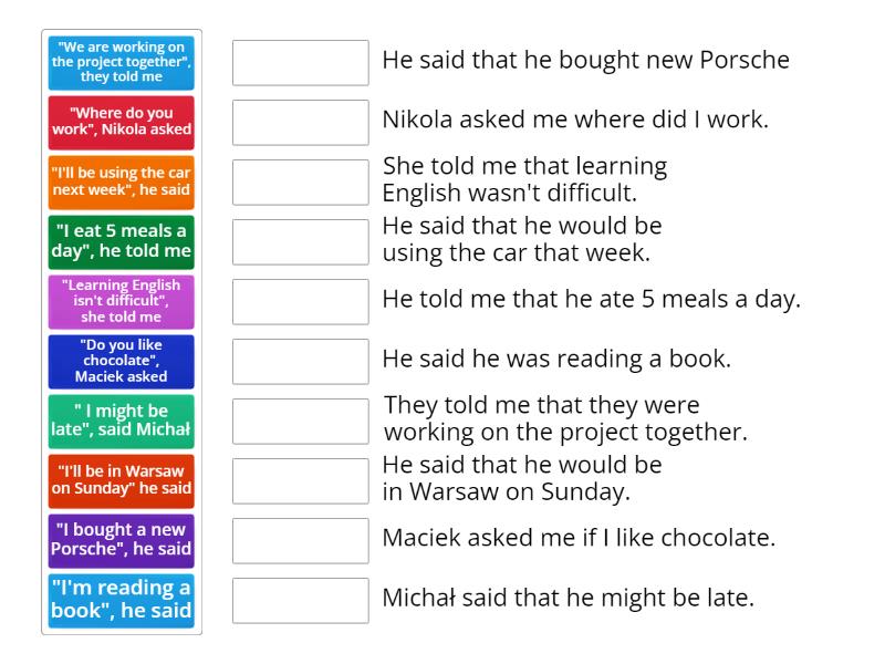 Reported speech - Match up