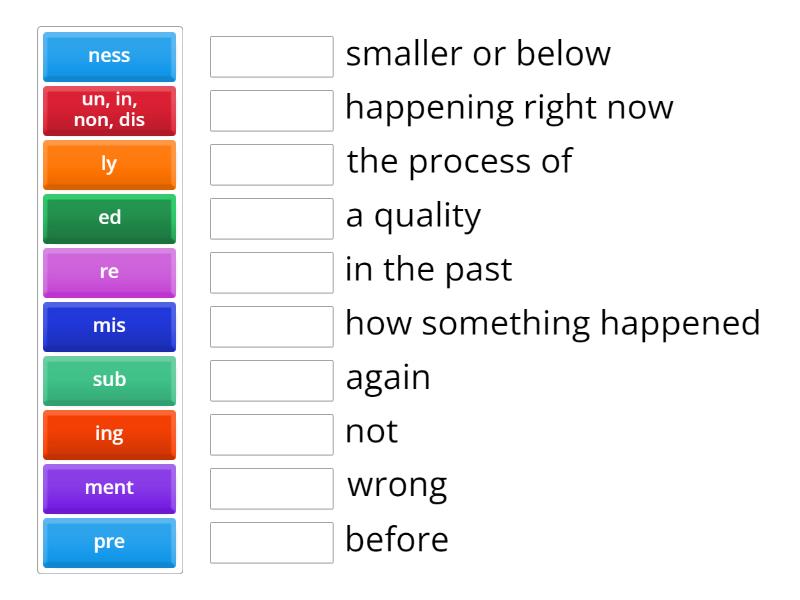 Match-Up: Prefixes & Suffixes Review - Associação
