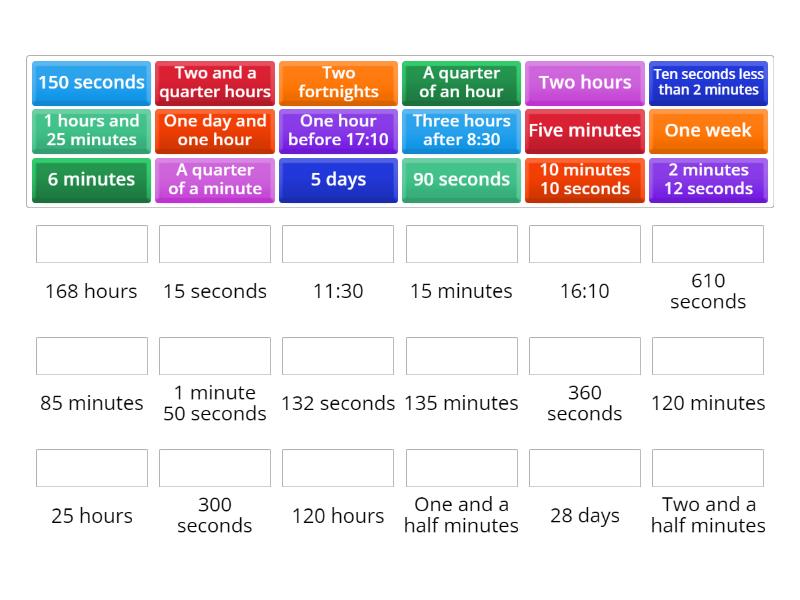 Days, hours, minutes, seconds. Converting measures of time. - Match up