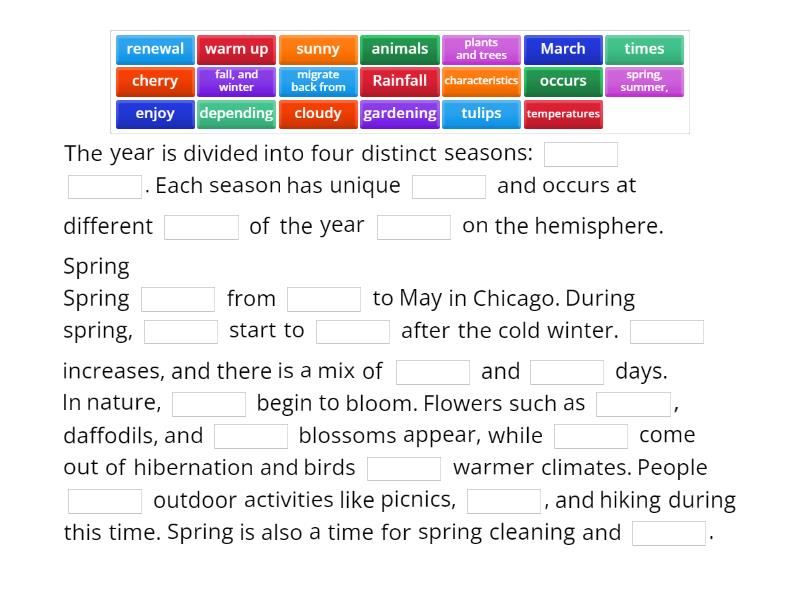 The Four Seasons of the Year - Complete the sentence