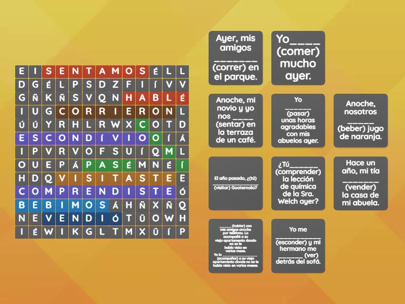 Preterite Regular Verbs - Spanish - Wordsearch