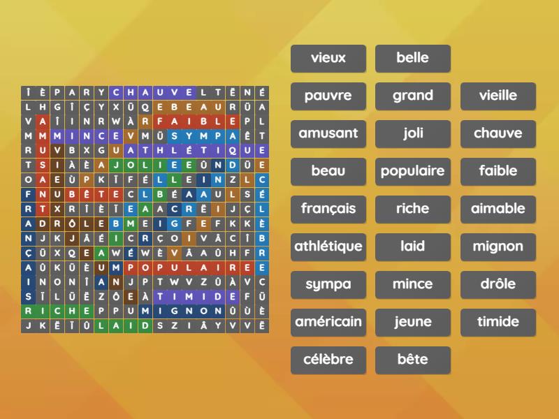 Les Adjectifs () - Wordsearch