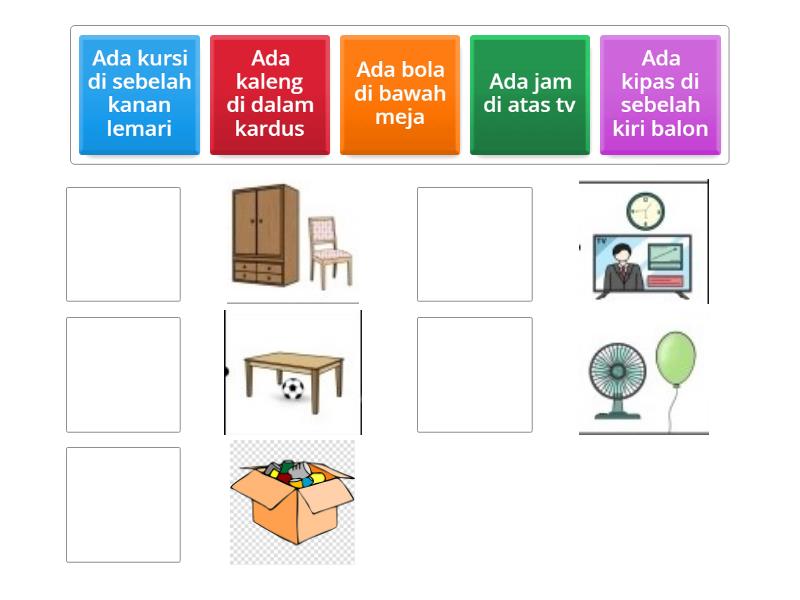 BAHASA INDONESIA KELAS 1 (BELAJAR MENGENAL LETAK BENDA!) - Une las parejas