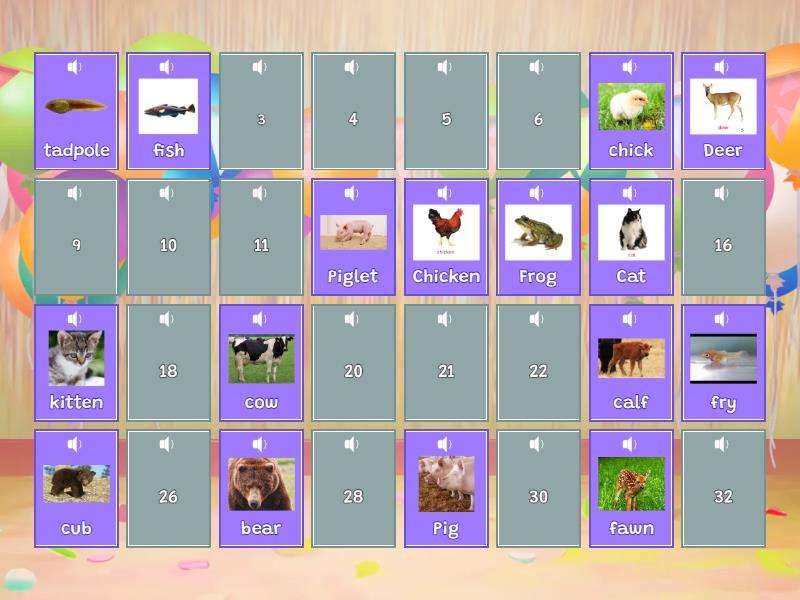 Adult and baby Animals - Matching pairs