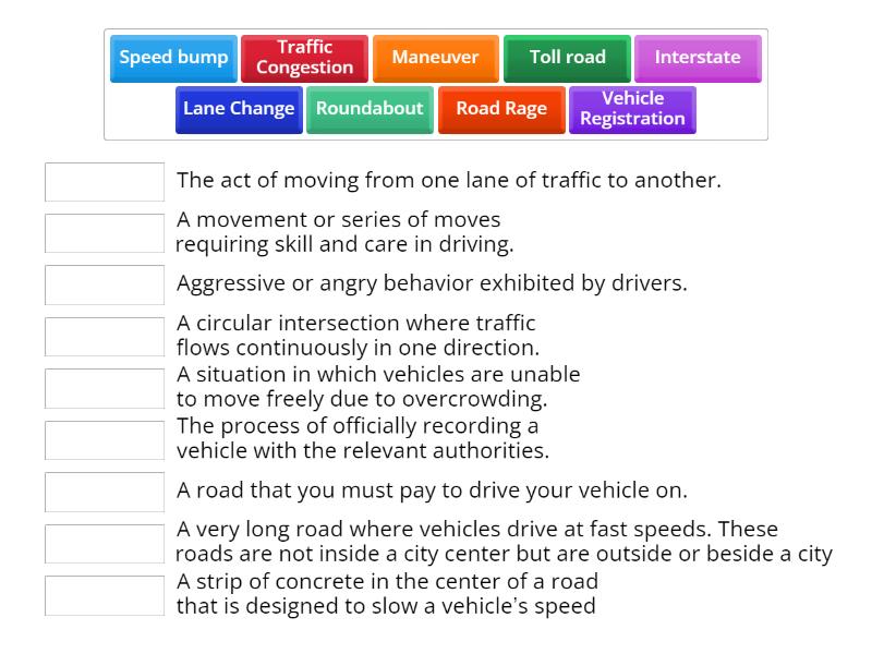Road vocabulary - Match up