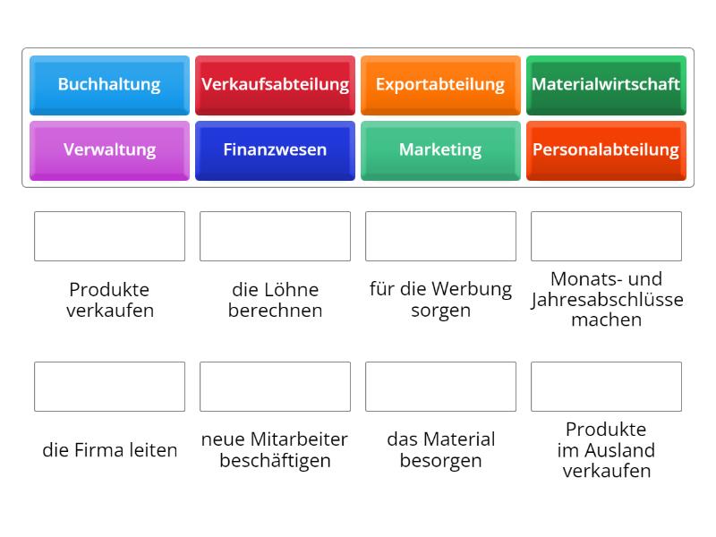 Abteilungen in der Firma - Match up