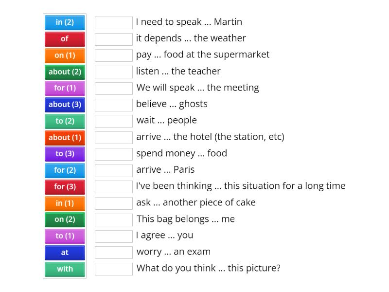 Verb + preposition - Match up