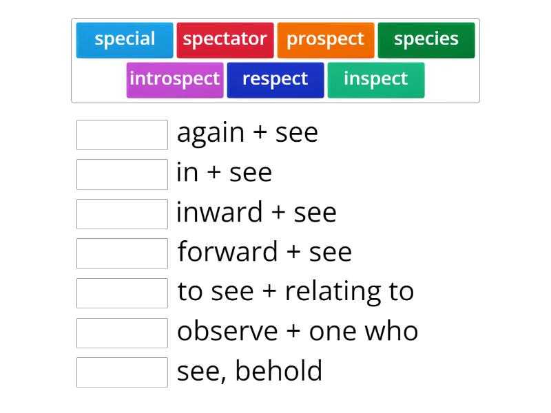 Roots #6 spect,spec, spic - Match up