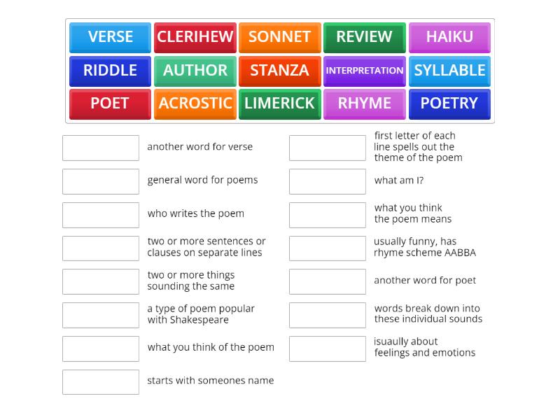 10 FL poetry introduction - Match up