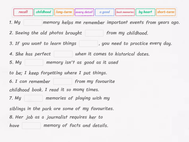 SO B2.1, 1B Vocabulary (collocations about memory) - Missing word
