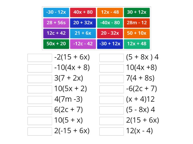 Distributive Property - Match up
